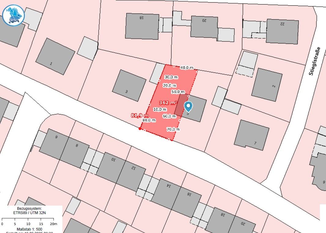 360 m² Grundstückshälfte